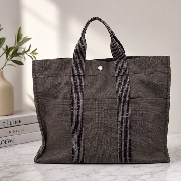 Hermes | Bags | Hermes Herline Mm Tote Bag Gray Canvas Vintage Unisex ...